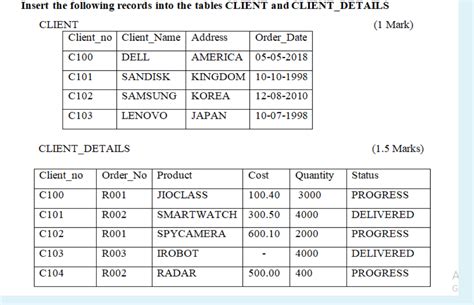 Solved Insert The Following Records Into The Tables CLIENT Chegg Com