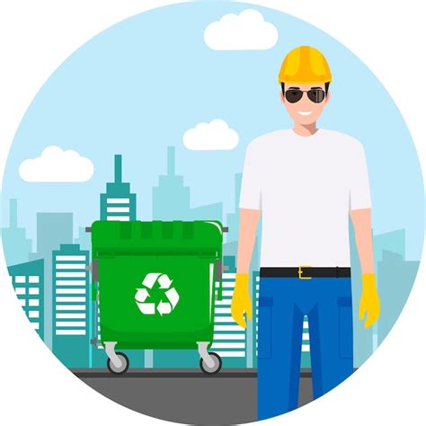 Premium Vector Standing Garbage Man In Uniform And Protective Helmet