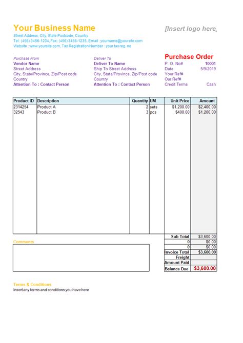 Purchase Order Excel Template