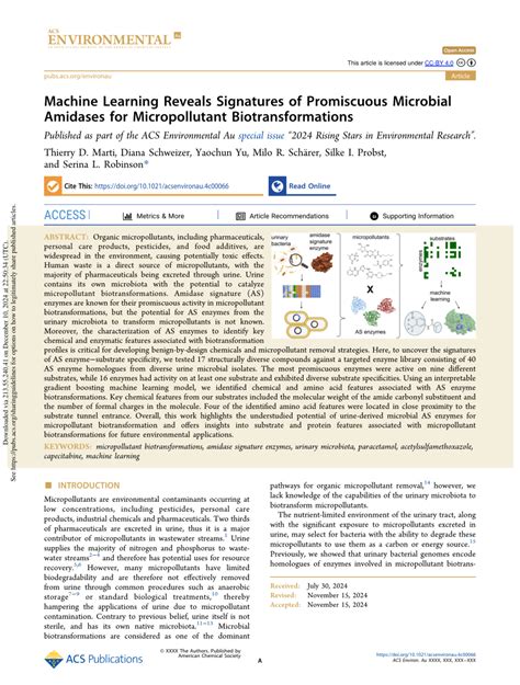 Pdf Machine Learning Reveals Signatures Of Promiscuous Microbial Amidases For Micropollutant