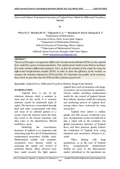 Pdf Direct And Indirect Transmission Dynamics Of Typhoid Fever Model By Differential Transform