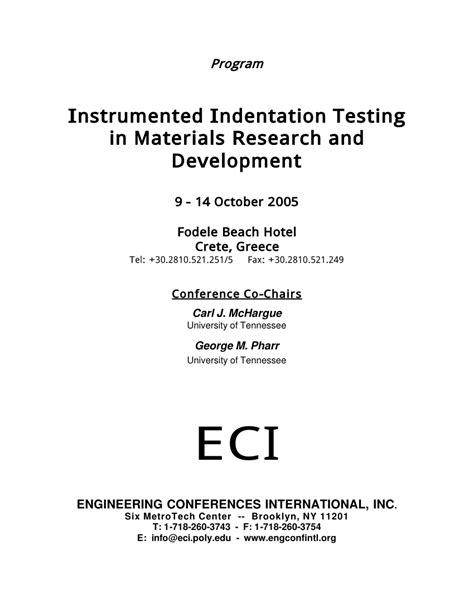 Pdf Instrumented Indentation Testing In Materials Research And Development