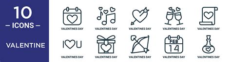 발렌타인 개요 아이콘 세트는 얇은 라인 발렌타인 데이 발렌타인 데이 발렌타인 데이 보고서 아이콘 프리젠 테이션 다이어그램 웹 디자인을 포함 2월에 대한 스톡 벡터 아트 및