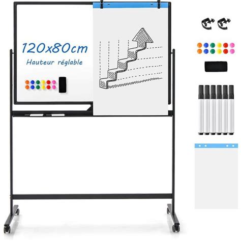 Costway Tableau Blanc Mobile 120 X 80 Cm Double Face Réversible