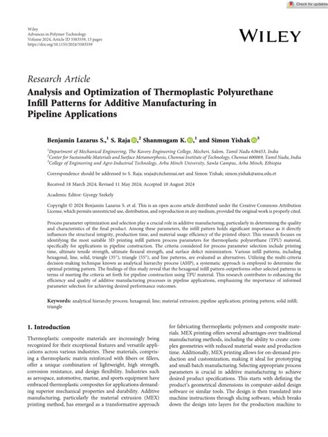 Pdf Analysis And Optimization Of Thermoplastic Polyurethane Infill Patterns For Additive