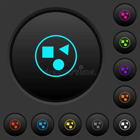 Grouping Elements Dark Push Buttons With Color Icons Stock Vector