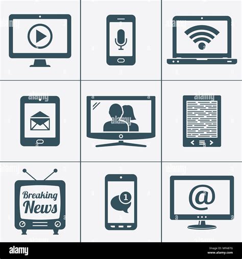 Digital Devices Icons With Contact And Communication Signs On Screen Vector Illustration Stock