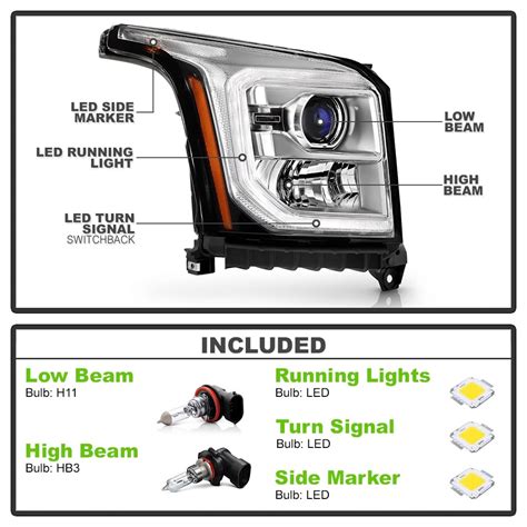 For 2015 2016 2027 Gmc Yukon Halogen Factory Style Led