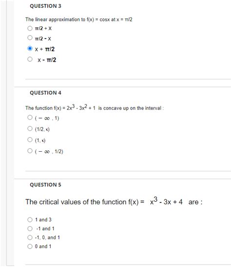 Solved The Linear Approximation To F X Cosx At X π 2