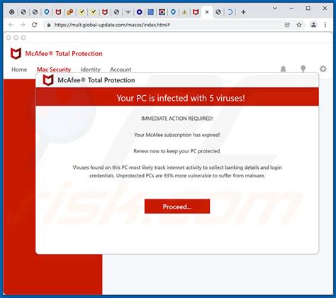 Mcafee Your Pc Is Infected With 5 Viruses Pop Up Scam Removal And Recovery Steps Updated