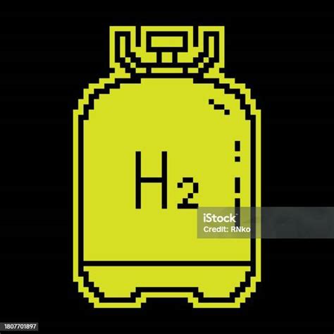 픽셀 실루엣 아이콘입니다 환경 친화적 인 액체 수소 연료의 산업 저장 및 운송을위한 밀폐 실린더 단순 검은색과 노란색 벡터 분리 8 트랙 플레이어에 대한 스톡 벡터 아트 및