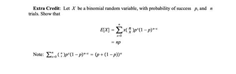 Solved Extra Credit Let X Be A Binomial Random Variable