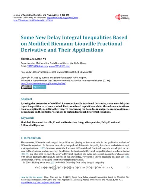 Pdf Some New Delay Integral Inequalities Based On Modified Riemann Liouville Fractional