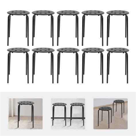Wuzstar 10 Pcs Stacking Stools Set Portable Plastic Backless Black Stool With Round Top And