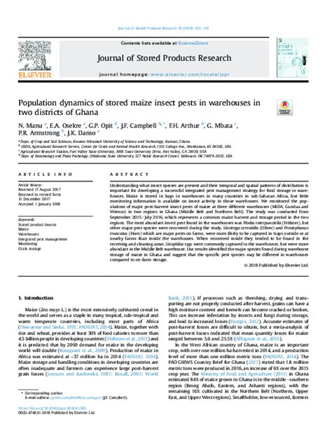 Pdf Population Dynamics Of Stored Maize Insect Pests In Warehouses In