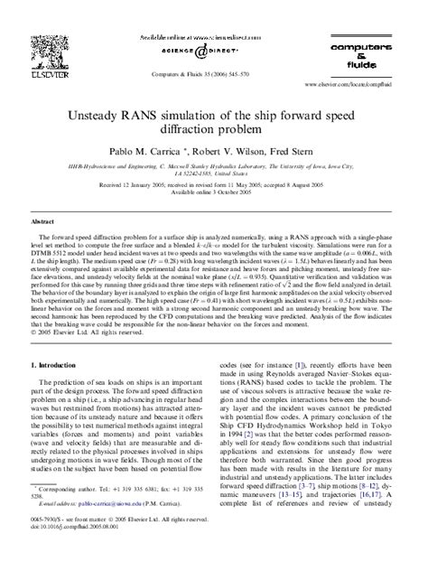 Pdf Unsteady Rans Simulation Of The Ship Forward Speed Diffraction