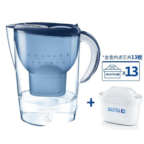 净水滤芯净水龙头 组合装 德国brita碧然德滤水壶marella Xl 35l 按压式净水器 蓝色 一壶一芯多效滤芯12只装