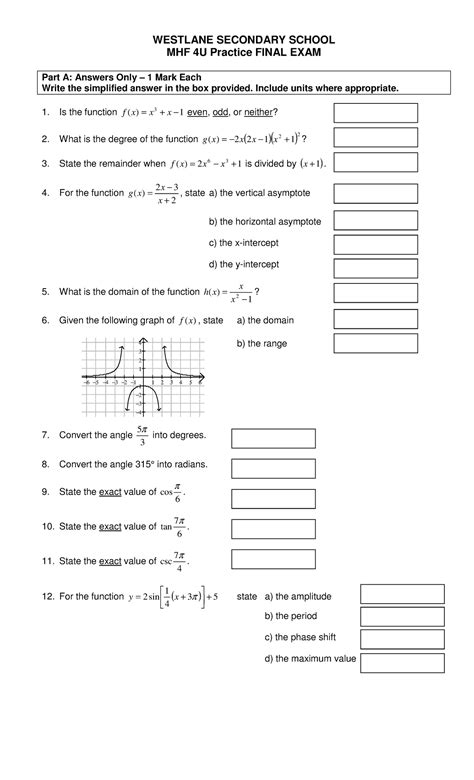Mhf4u Practice Exam I Westlane Secondary School Mhf 4u Practice Final Exam Part A Answers