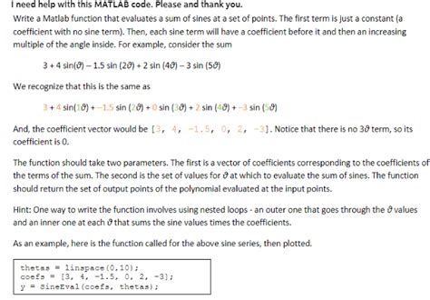 Solved Write A Matlab Function That Evaluates A Sum Of Sines At A