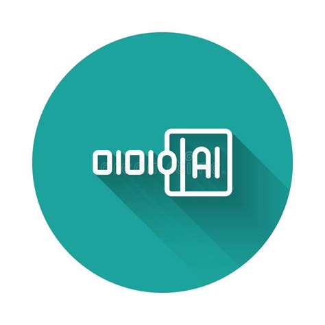 white line binary code icon isolated with long shadow background green