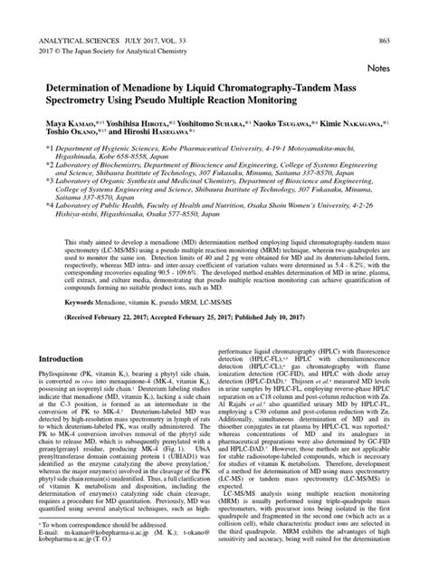 Vitamin K3 2 Pdf Tandem Mass Spectrometry Mass Spectrometry