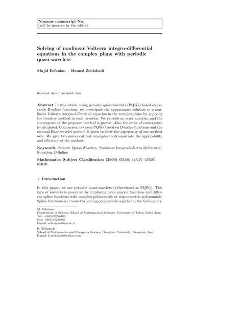 Pdf Solving Of Nonlinear Volterra Integro Differential Equations In The Complex Plane With