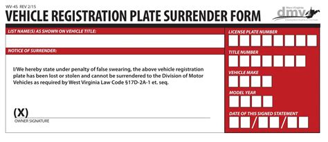 License Plate Surrender Wv Pdf Form Formspal