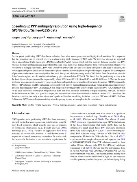 Pdf Speeding Up Ppp Ambiguity Resolution Using Triple Frequency Gps