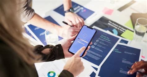 Phone Screen Business People And Hands With Ui Team For Software Development Or Emotional