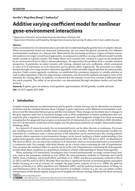 Pdf Additive Varying Coefficient Model For Nonlinear Gene Environment
