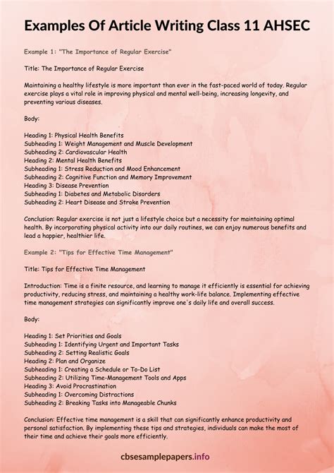 Article Writing Class 11 Ahsec Format Examples Topics Exercises