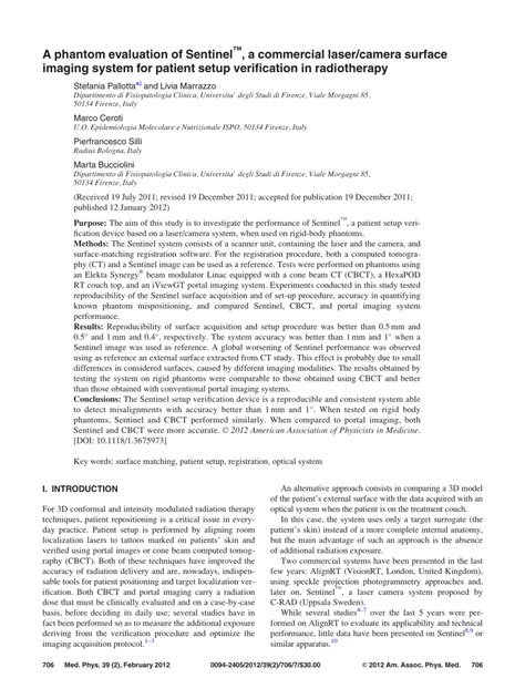 Pdf A Phantom Evaluation Of Sentinel Tm A Commercial Laser Camera Surface Imaging System