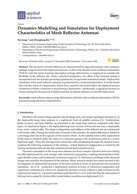 Pdf Dynamics Modelling And Simulation For Deployment Characteristics Of Mesh Reflector Antennas