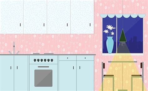 주방 인테리어입니다 평면 스타일 벡터 일러스트입니다 Kitchen Debate에 대한 스톡 벡터 아트 및 기타 이미지 Kitchen Debate 가구 가정 주방