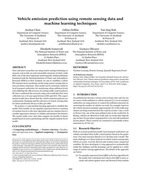 Pdf Vehicle Emission Prediction Using Remote Sensing Data And Machine Learning Techniques