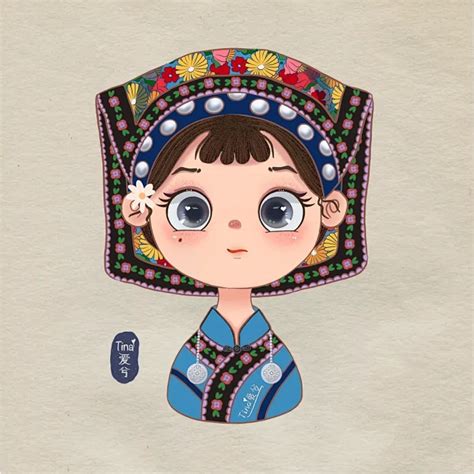 原创绘画q版人物头像 少数民族女孩（布依族） 小红书 花瓣网