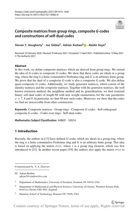Pdf Composite Matrices From Group Rings Composite G Codes And