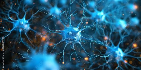 Creating A 3d Visualization Of Neurons With Blue Color Electrical Pulses And Synaptic