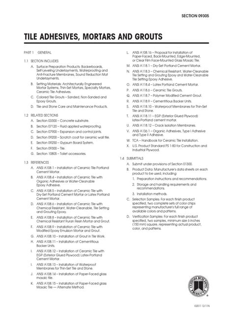 3 Part Csi Specification 12 11 Pdf Tile Framing Construction
