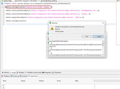 kobiton integration with katalon error unable to execute the current