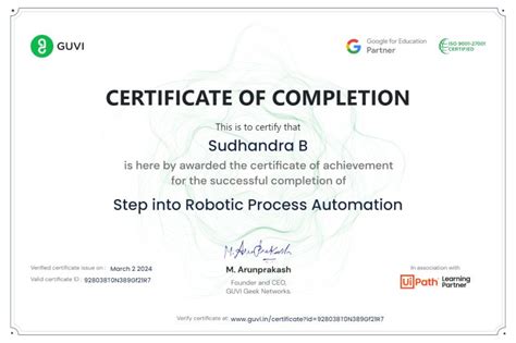 Completed Robotic Process Automation Course From Guvi Sudhandra B Posted On The Topic Linkedin