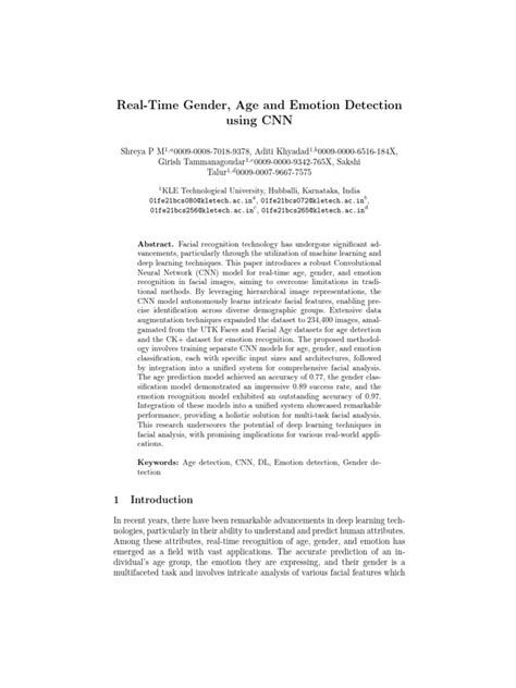 Real Time Gender Age And Emotion Detection Using Cnn Pdf