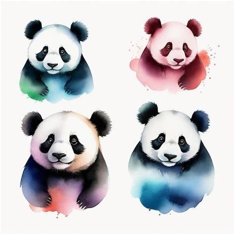 Três Pandas São Mostrados Com Cores E Formas Diferentes Vetor Premium