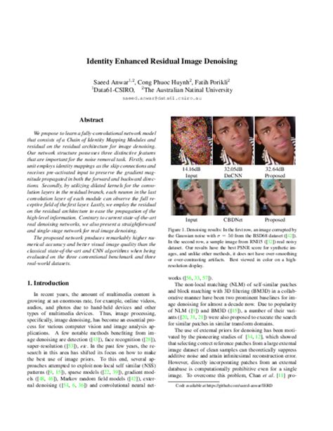 Pdf Identity Enhanced Residual Image Denoising