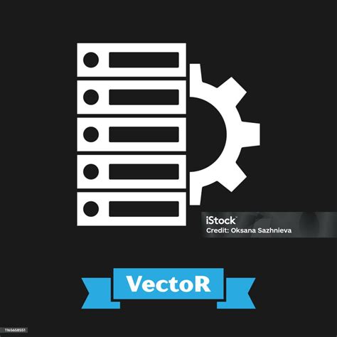 흰색 서버와 기어 아이콘이 검은색 배경에 격리되어 있습니다 응용 프로그램 서비스 개념 설정 옵션 유지 보수 수리 수정을 조정합니다 벡터 일러스트레이션 개념에 대한 스톡 벡터