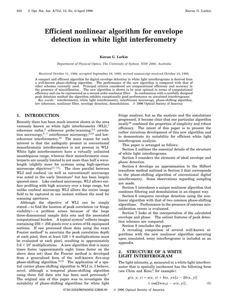 Pdf Efficient Nonlinear Algorithm For Envelope Detection In White Light Interferometry