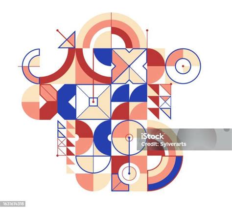 민족 색상의 추상적인 기하학적 예술적 벡터 배경 원 삼각형 및 선이 있는 바우하우스 스타일의 벽지 패턴 아트웍 기하학적 추상화 0명에 대한 스톡 벡터 아트 및 기타 이미지