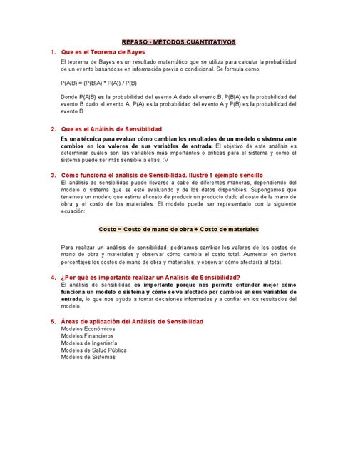 Repaso MÉtodos Cuantitativos Pdf Programación Lineal Simulación