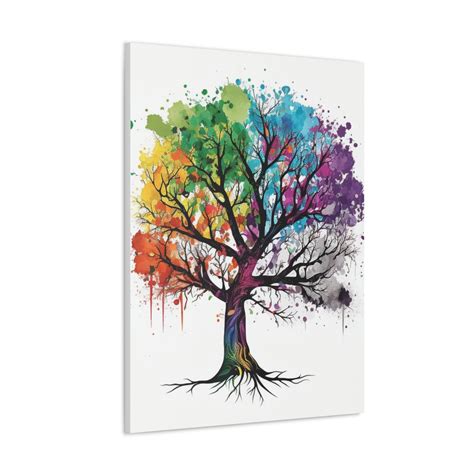 Tree Of Life Canvas Wall Art Tree Of Life Painting Tree Of Life Wedding Gift Colorful Tree Of