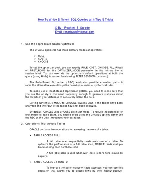 Efficient Sql Queries Pdf Database Index Table Database